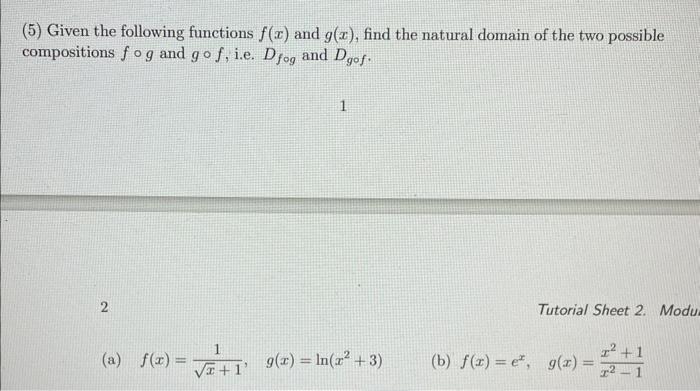 Solved Given the following functions f(x) and g(x), find the | Chegg.com