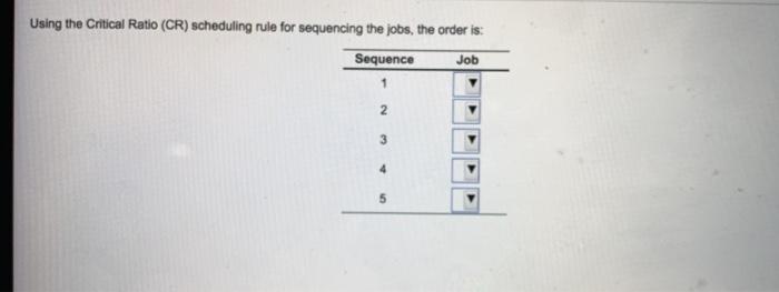 Solved Using the Critical Ratio (CR) scheduling rule for | Chegg.com