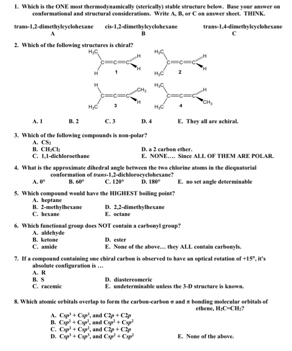 Solved 1. Which is the ONE most thermodynamically | Chegg.com
