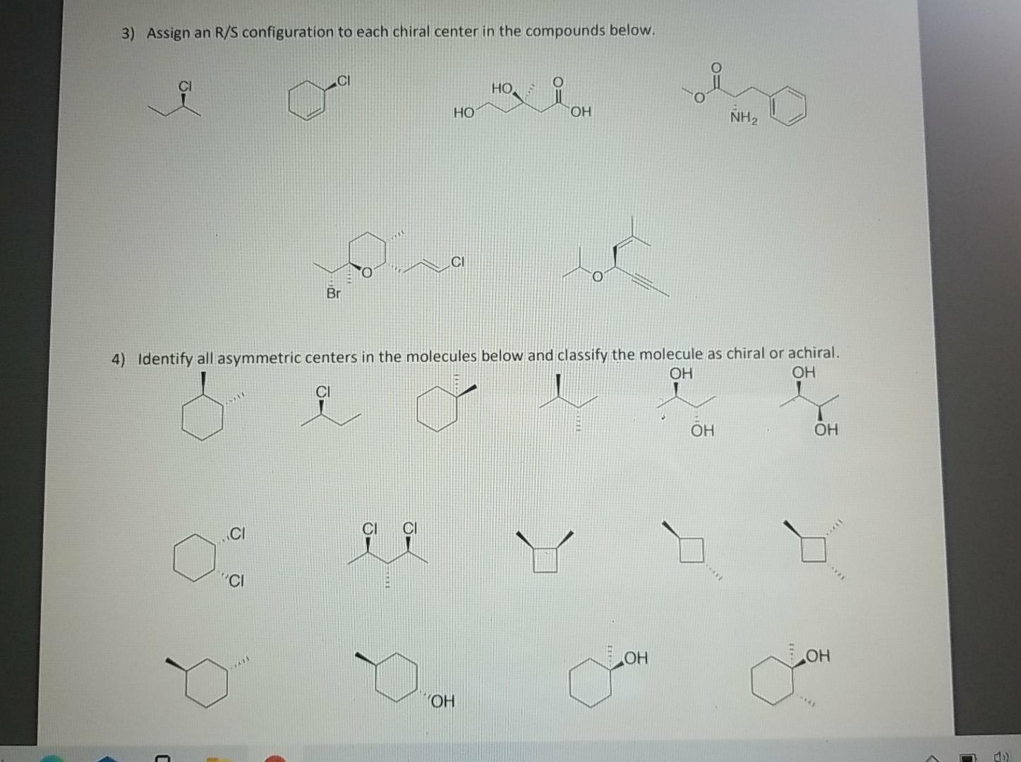 Solved Chemistry 2010 Fall 20 Stereochemistry Practice | Chegg.com