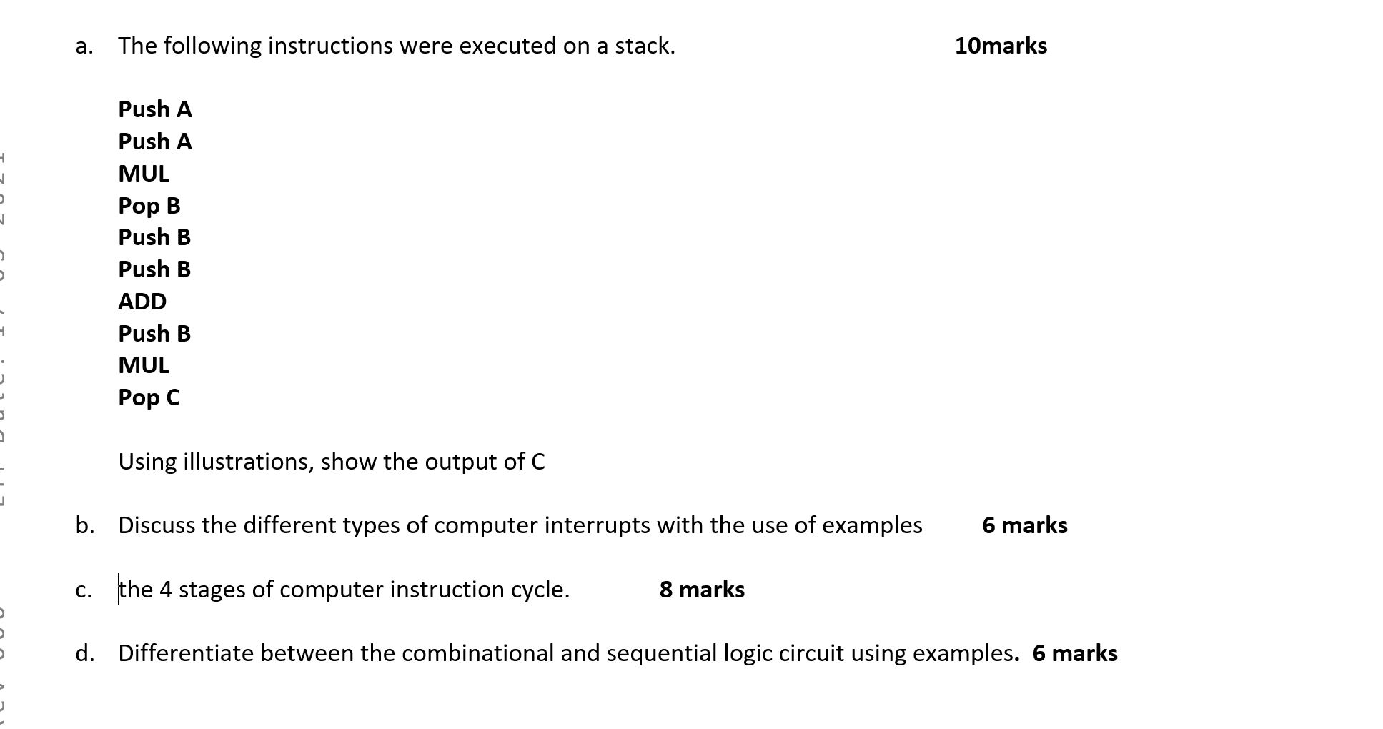 Solved a. ﻿The following instructions were executed on a | Chegg.com