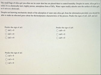 Solved The snull bags of silica gel you ofken see in a new | Chegg.com