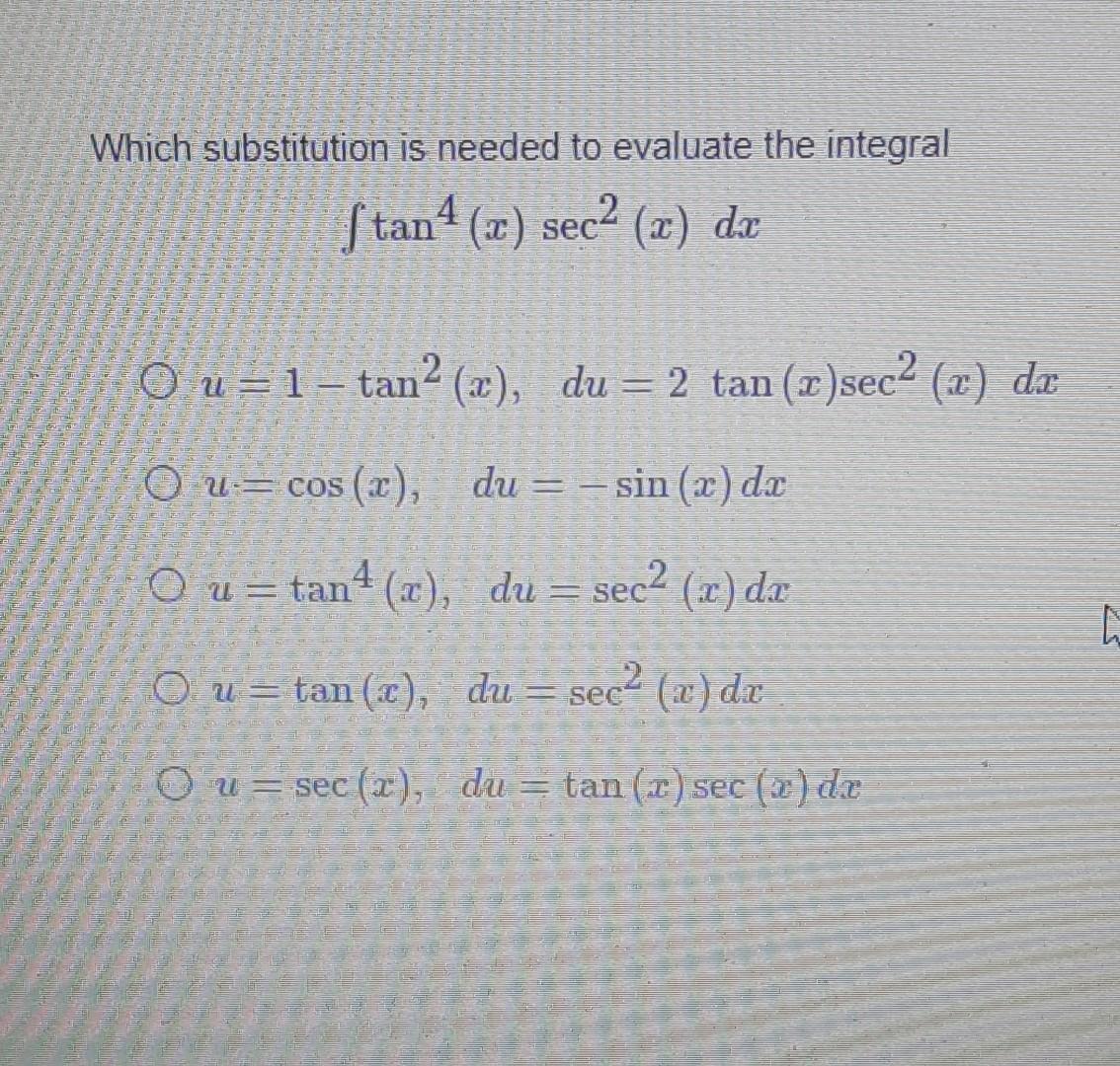 Solved Which substitution is needed to evaluate the integral | Chegg.com