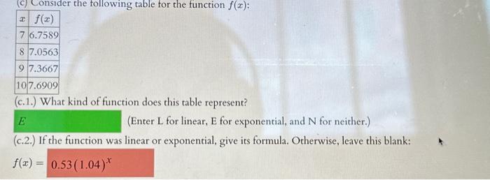 Solved (c.1.) What kind of function does this table | Chegg.com