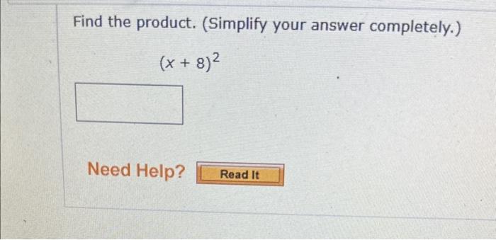 Solved Find the product. (Simplify your answer completely.) | Chegg.com