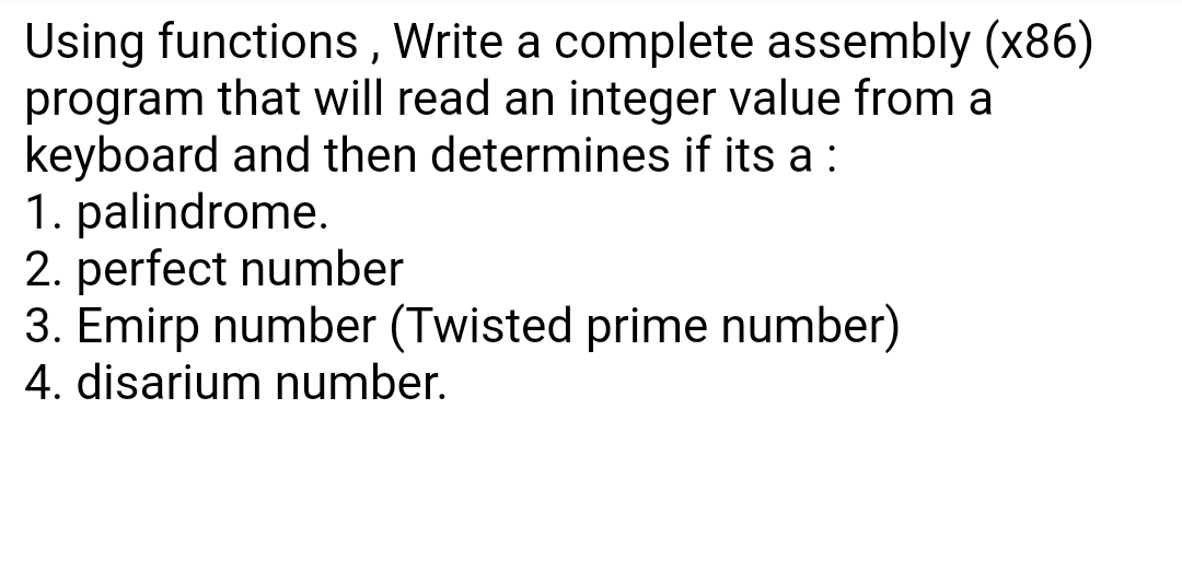 Solved 1 Using functions, Write a complete assembly (x86) | Chegg.com