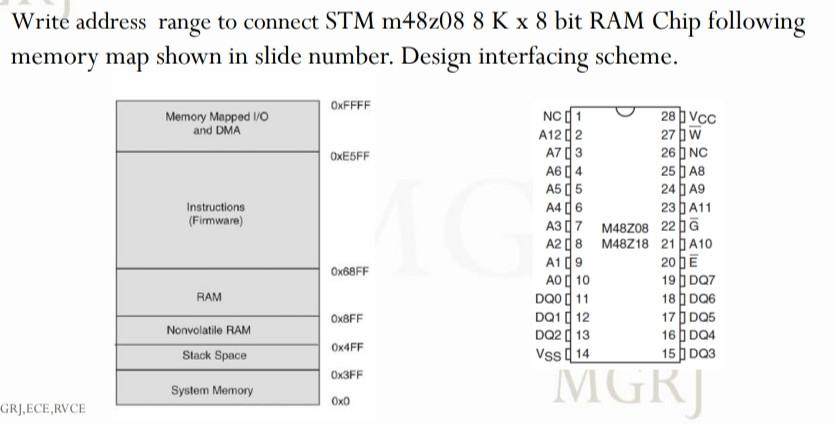Solved Write address range to connect STM m48208 8 K x 8 bit | Chegg.com