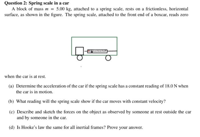 Solved Question 2: Spring scale in a car A block of mass | Chegg.com