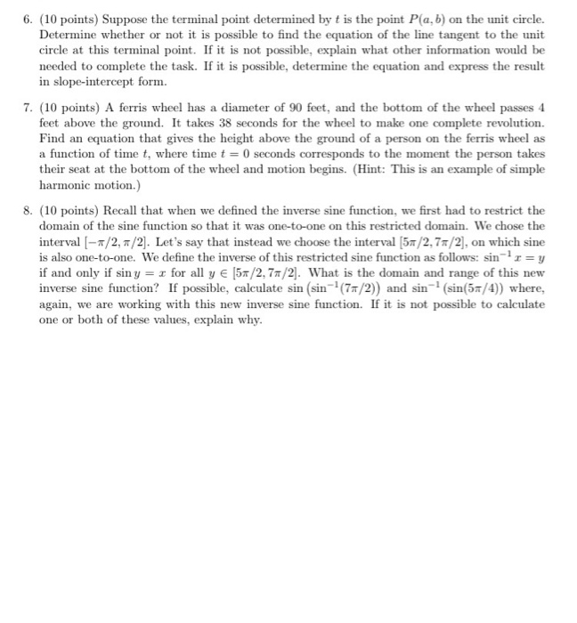 Solved 6. (10 points) Suppose the terminal point determined | Chegg.com