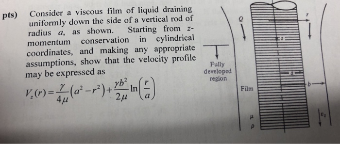 Solved pts) Consider a viscous film of liquid draining | Chegg.com
