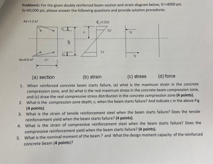 Solved Problem1: For the given doubly reinforced beam | Chegg.com