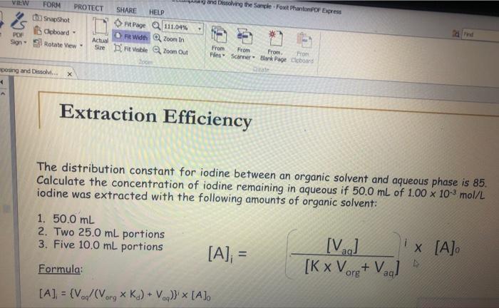 Solved The distribution constant for iodine between an | Chegg.com