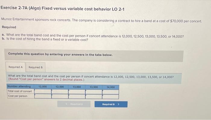 Solved Exercise 2-7A (Algo) Fixed versus variable cost | Chegg.com