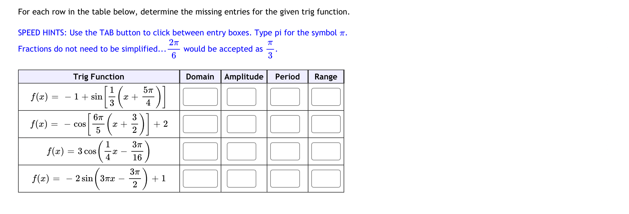 Solved For each row in the table below, determine the | Chegg.com