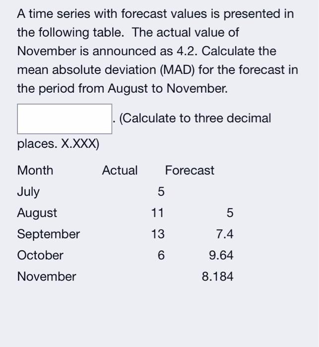 Solved A time series with forecast values is presented in | Chegg.com