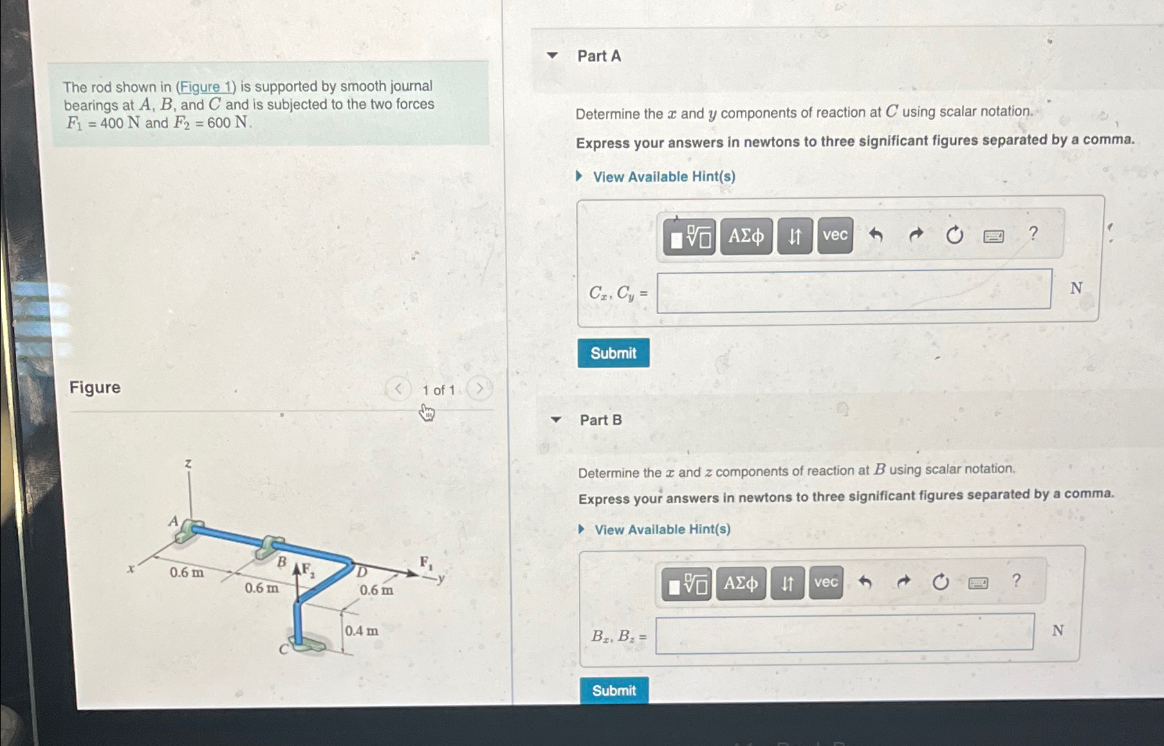 Solved The rod shown in (Figure 1) ﻿is supported by smooth | Chegg.com