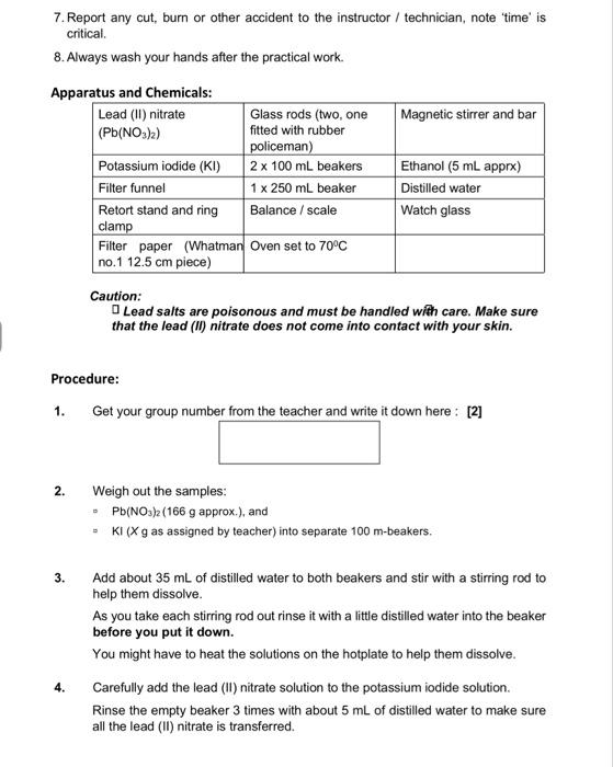 Solved Precipitation and Gravimetric analysis of lead iodide | Chegg.com