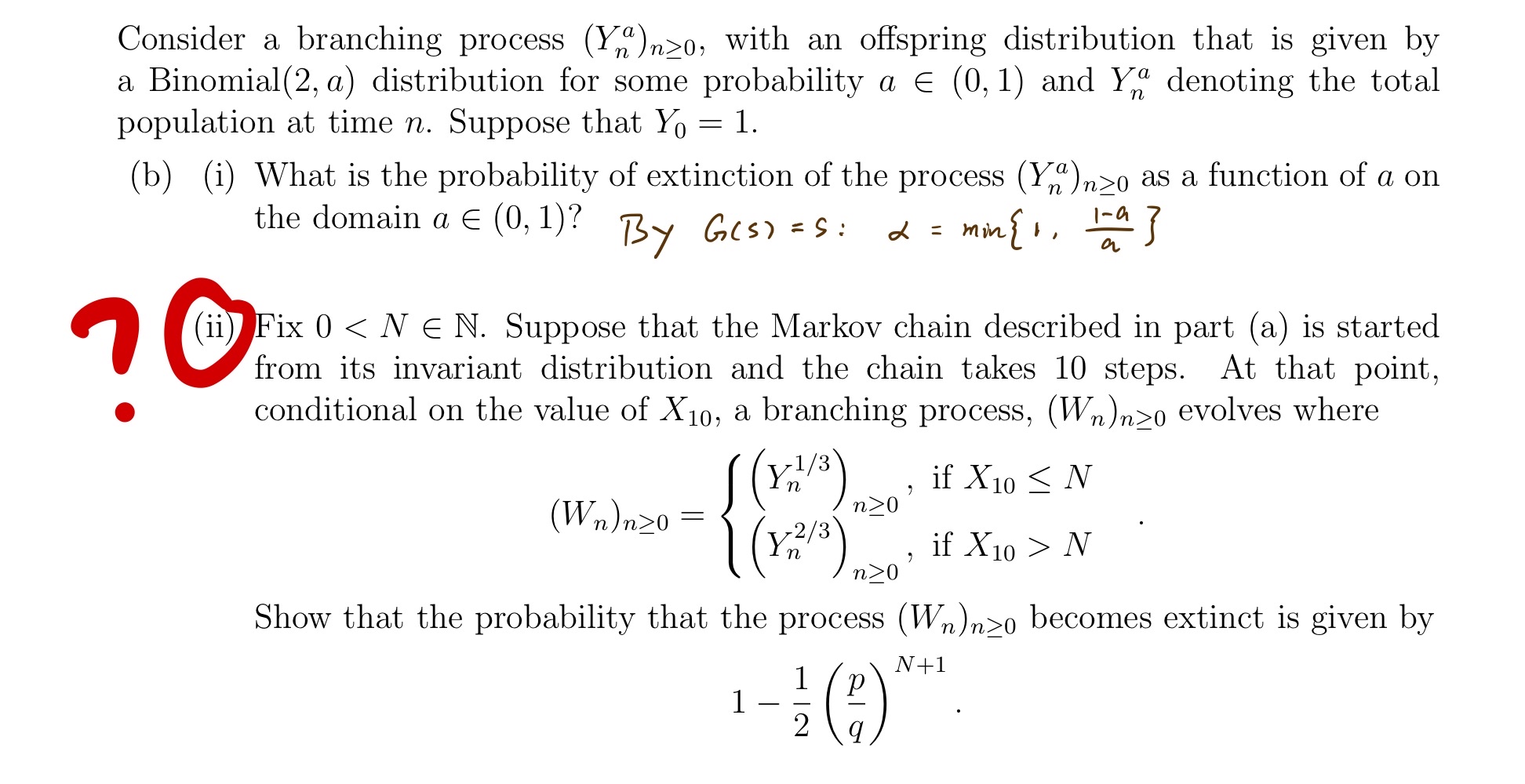Consider a branching process (Yna)n≥0, ﻿with an | Chegg.com