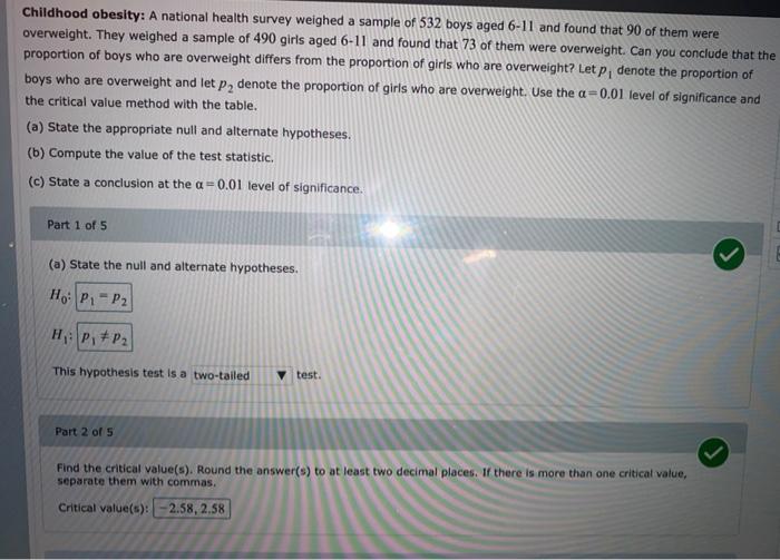 Solved Childhood obesity: A national health survey weighed a | Chegg.com