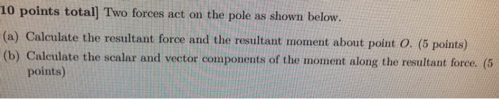 Solved 10 points total] Two forces act on the pole as shown | Chegg.com