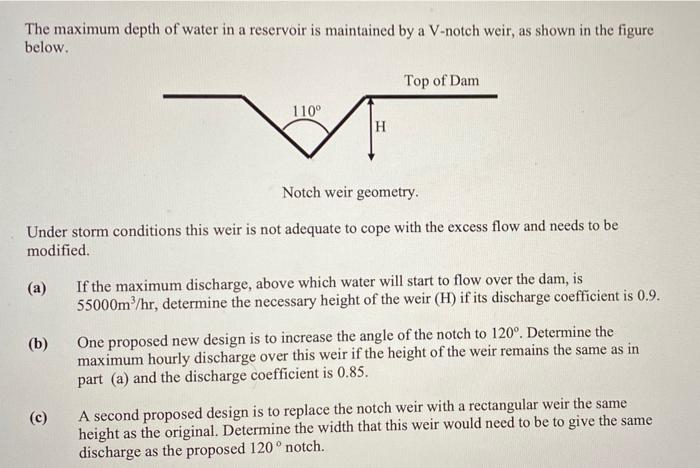 Solved The maximum depth of water in a reservoir is | Chegg.com