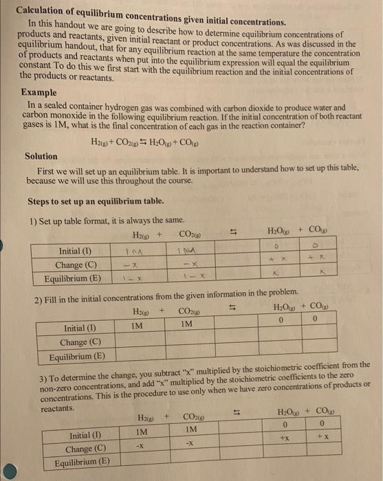 Solved Calculation of equilibrium concentrations given | Chegg.com