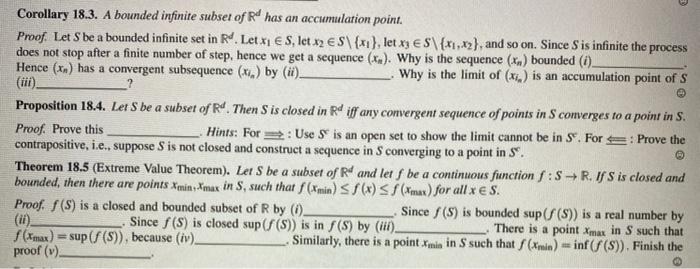 Solved Corollary 18.3. A bounded infinite subset of Rd has | Chegg.com