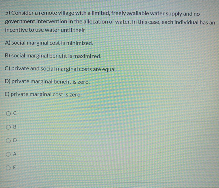 Solved 5) Consider a remote village with a limited, freely | Chegg.com