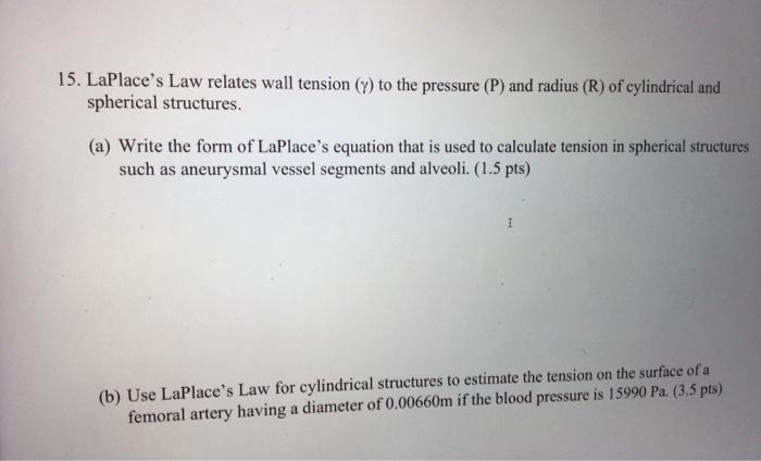 Solved 5. LaPlace's Law relates wall tension ( γ) to the | Chegg.com