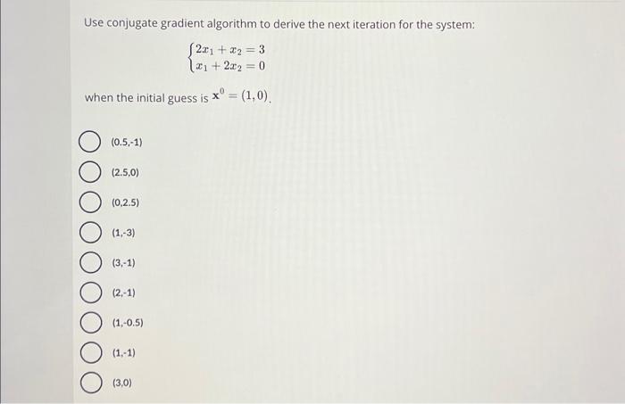 Solved Use conjugate gradient algorithm to derive the next | Chegg.com
