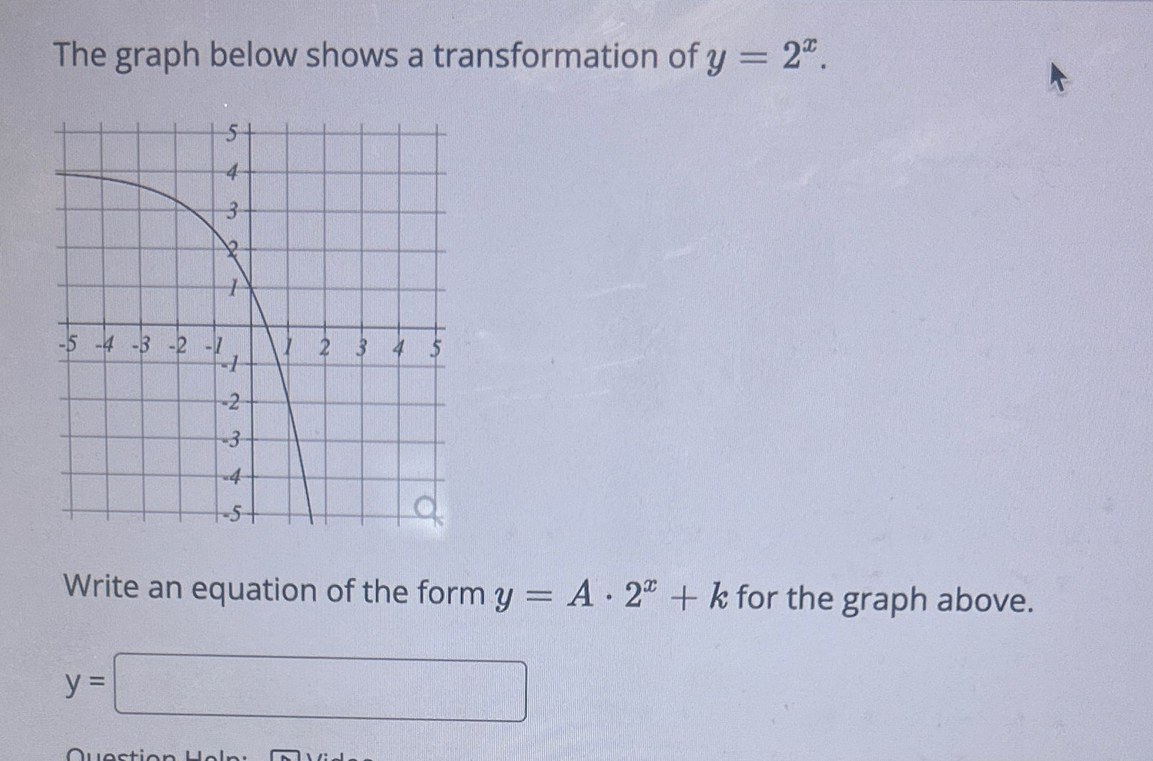Solved The graph below shows a transformation of y=2x.Write | Chegg.com