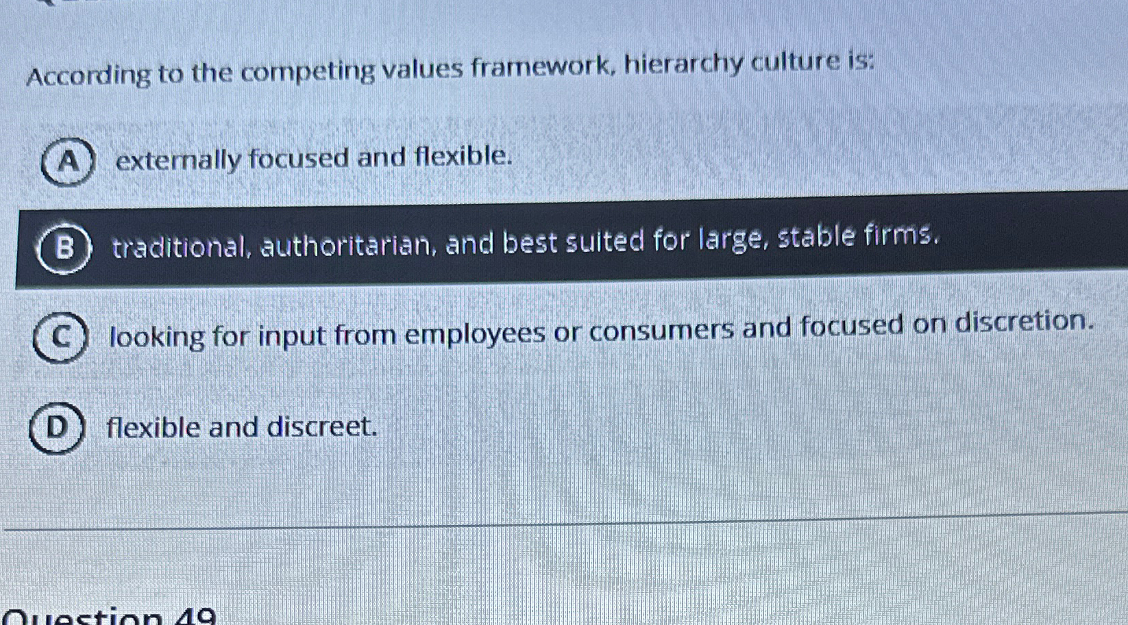 Solved According to the competing values framework, | Chegg.com