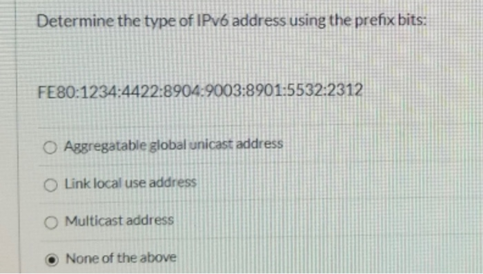 Solved Determine the type of IPv6 address using the prefix | Chegg.com