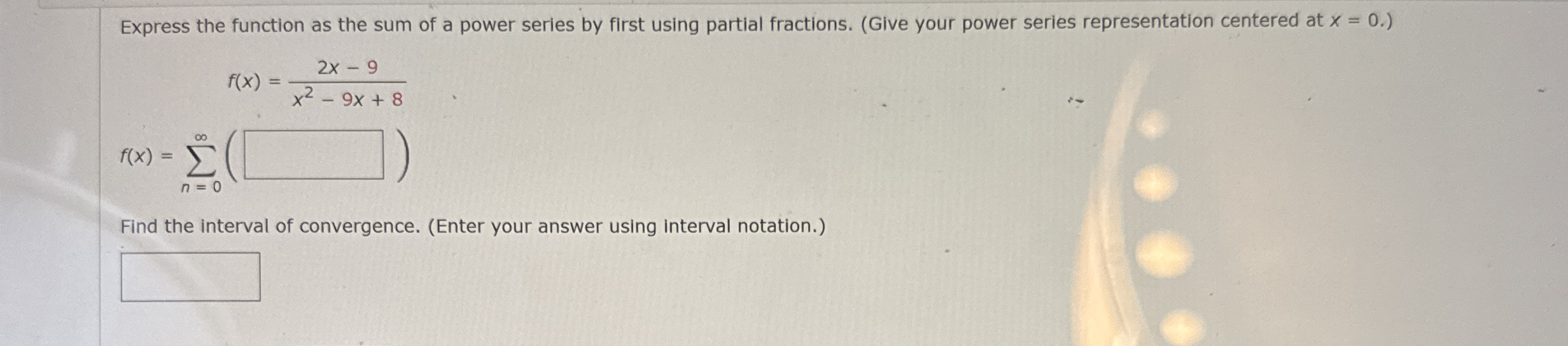 Solved Express the function as the sum of a power series by | Chegg.com