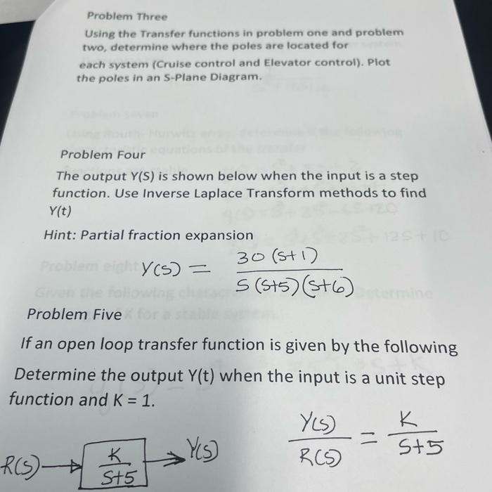 Solved Problem Three Using the Transfer functions in problem | Chegg.com
