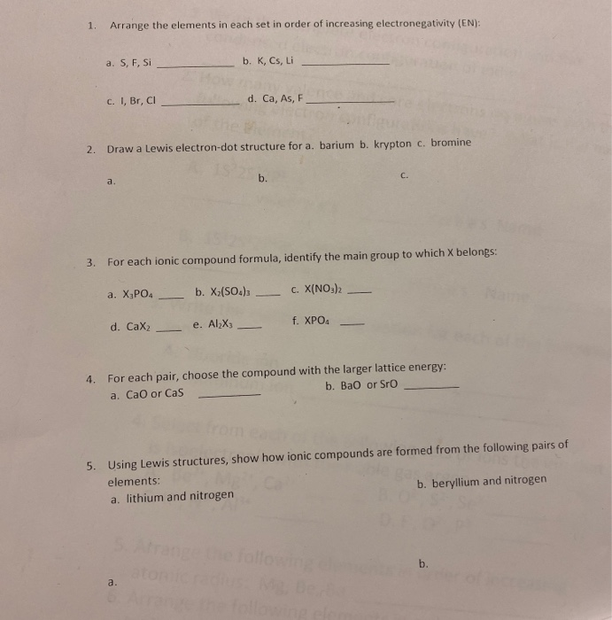 Solved 1. Arrange the elements in each set in order of | Chegg.com