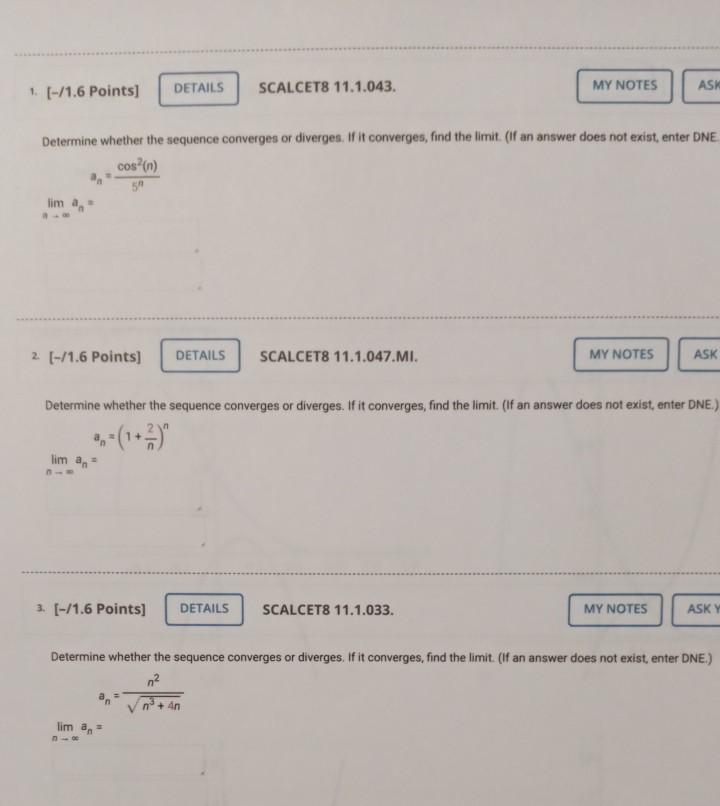 Solved DETAILS 1. (-/1.6 points) SCALCET8 11.1.043. ASK MY | Chegg.com