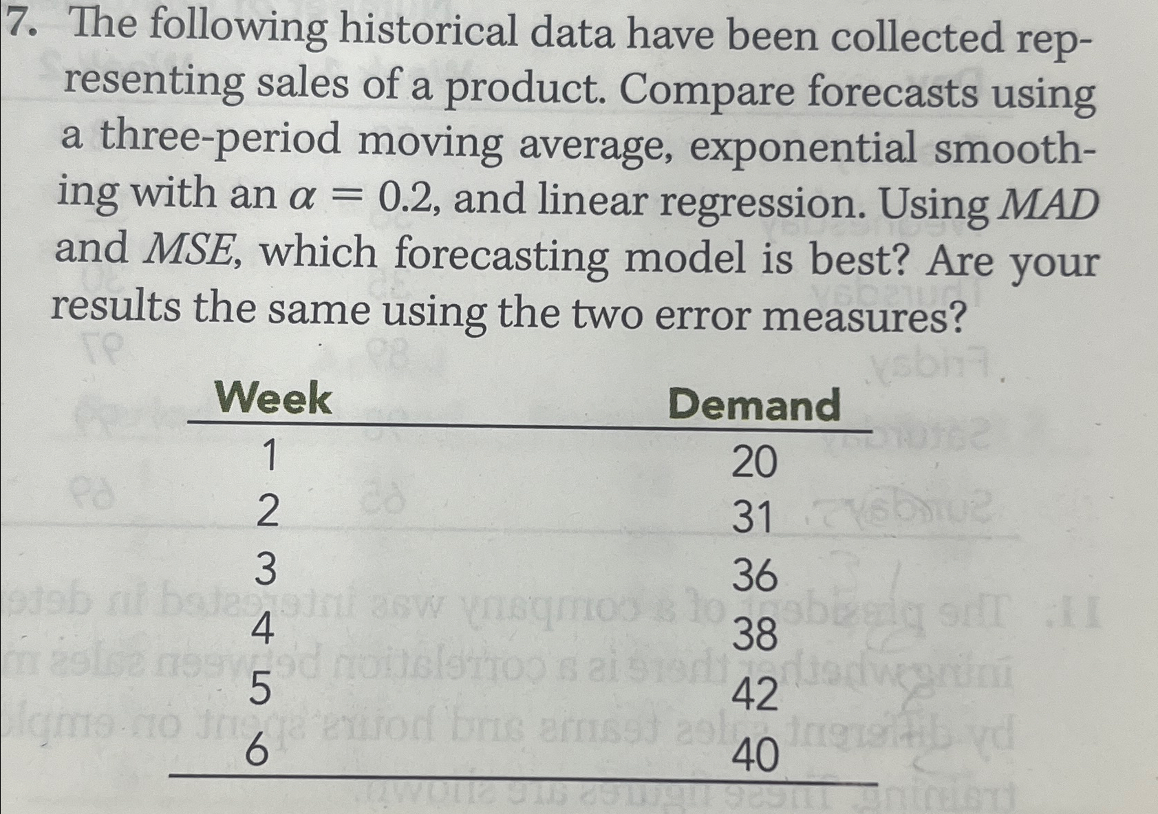 Solved The following historical data have been collected | Chegg.com