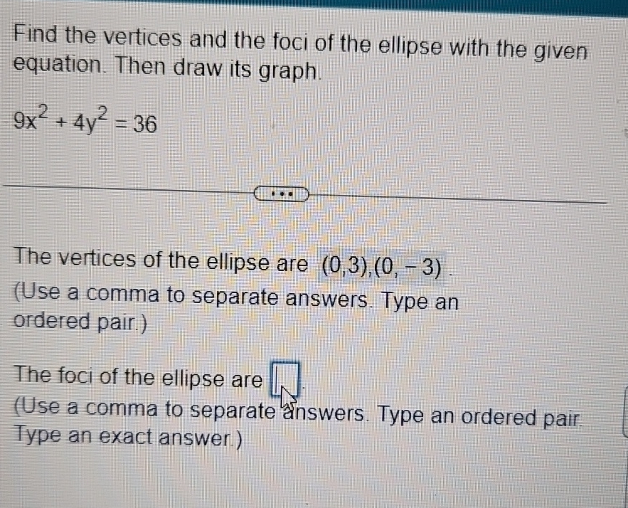 Solved Find the vertices and the foci of the ellipse with | Chegg.com