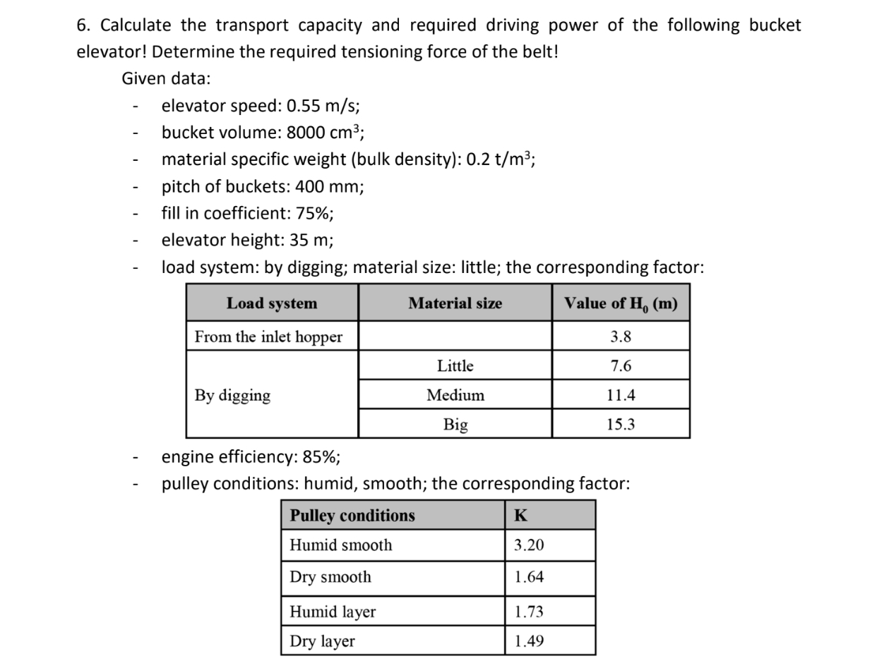 Solved Calculate the transport capacity and required driving | Chegg.com