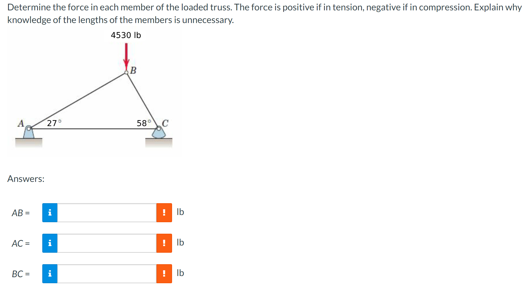 Solved Determine the force in each member of the loaded | Chegg.com