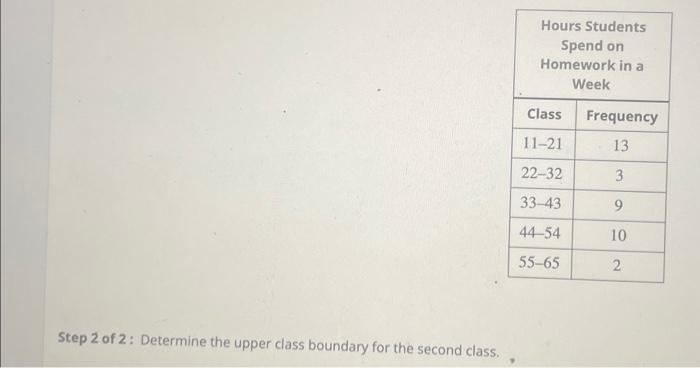 Solved Step 2 of 2: Determine the upper class boundary for | Chegg.com