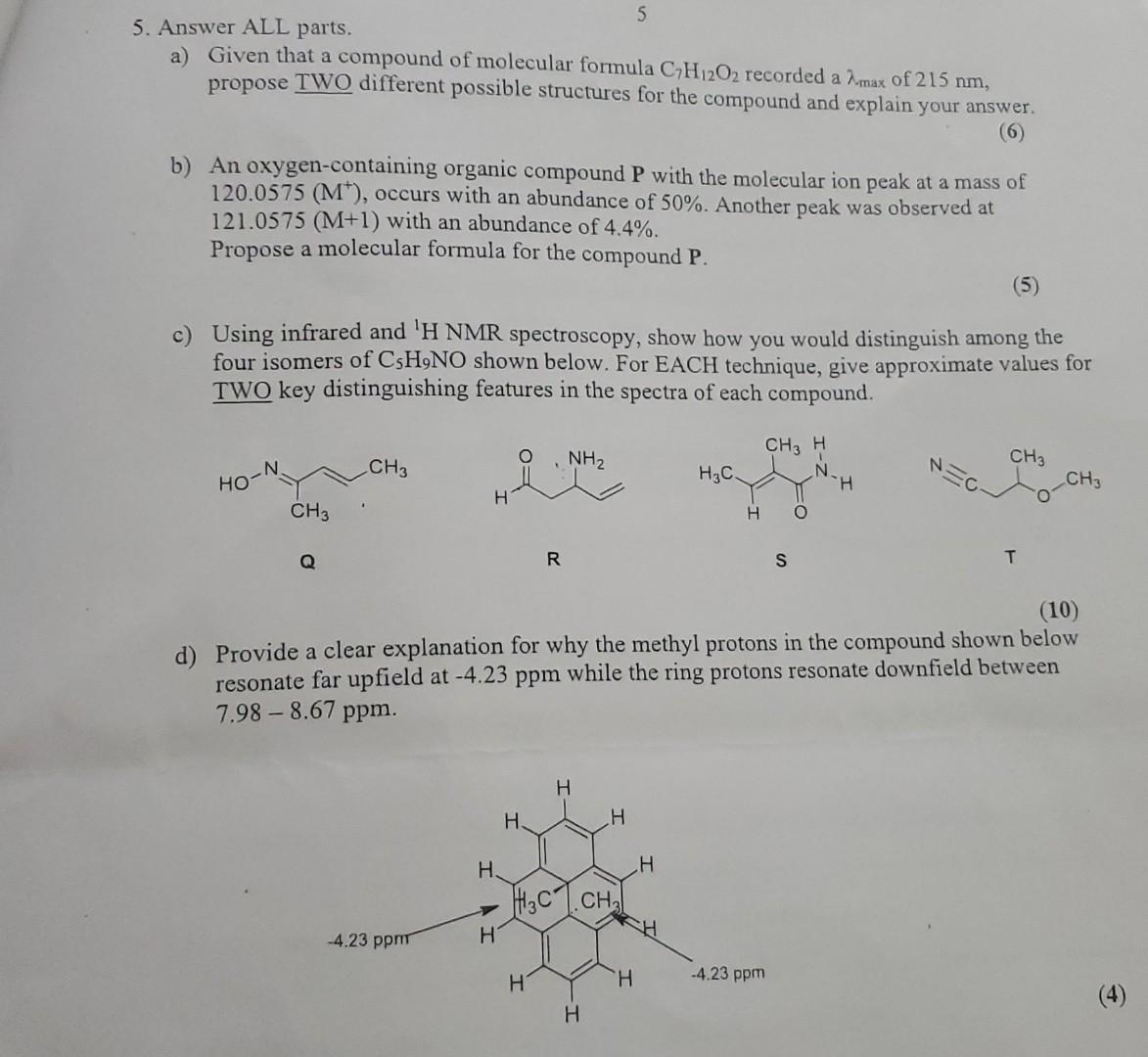 Solved Answer ALL parts. a) Given that a compound of | Chegg.com