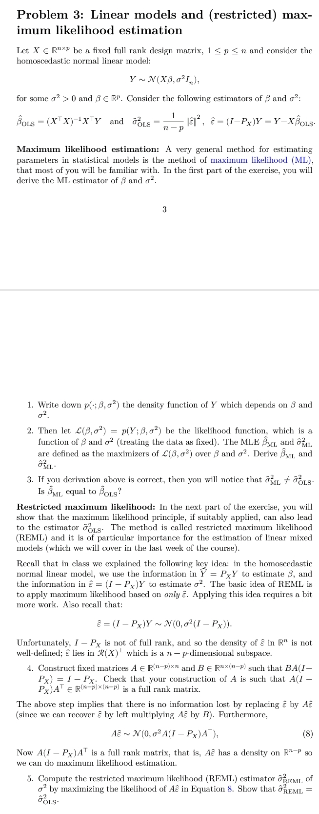 Solved Problem 3: Linear models and (restricted) ﻿maximum | Chegg.com