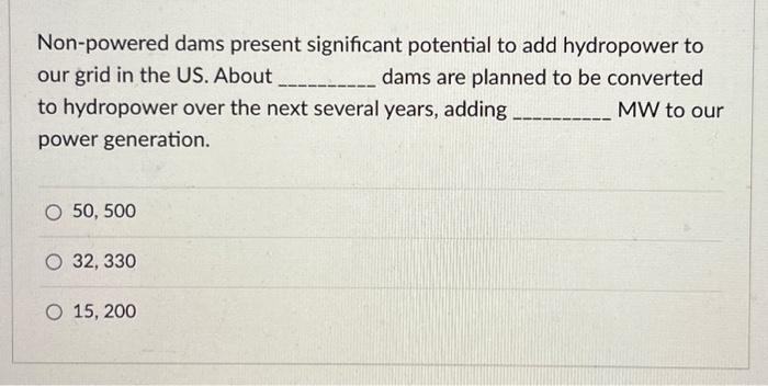 Solved Non-powered dams present significant potential to add | Chegg.com