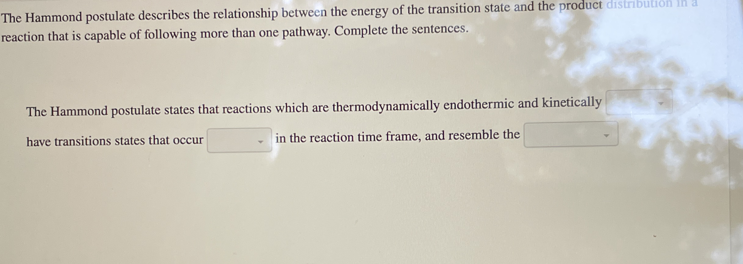 Solved The Hammond postulate describes the relationship | Chegg.com