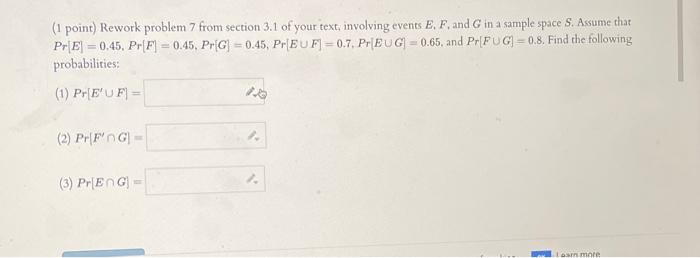 Solved (1 point) Rework problem 7 from section 3.1 of your | Chegg.com