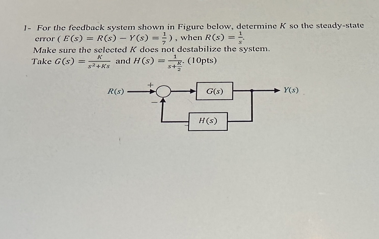 Solved 1- ﻿For the feedback system shown in Figure below, | Chegg.com