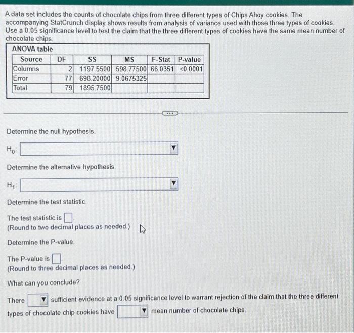 Solved A data set includes the counts of chocolate chips | Chegg.com