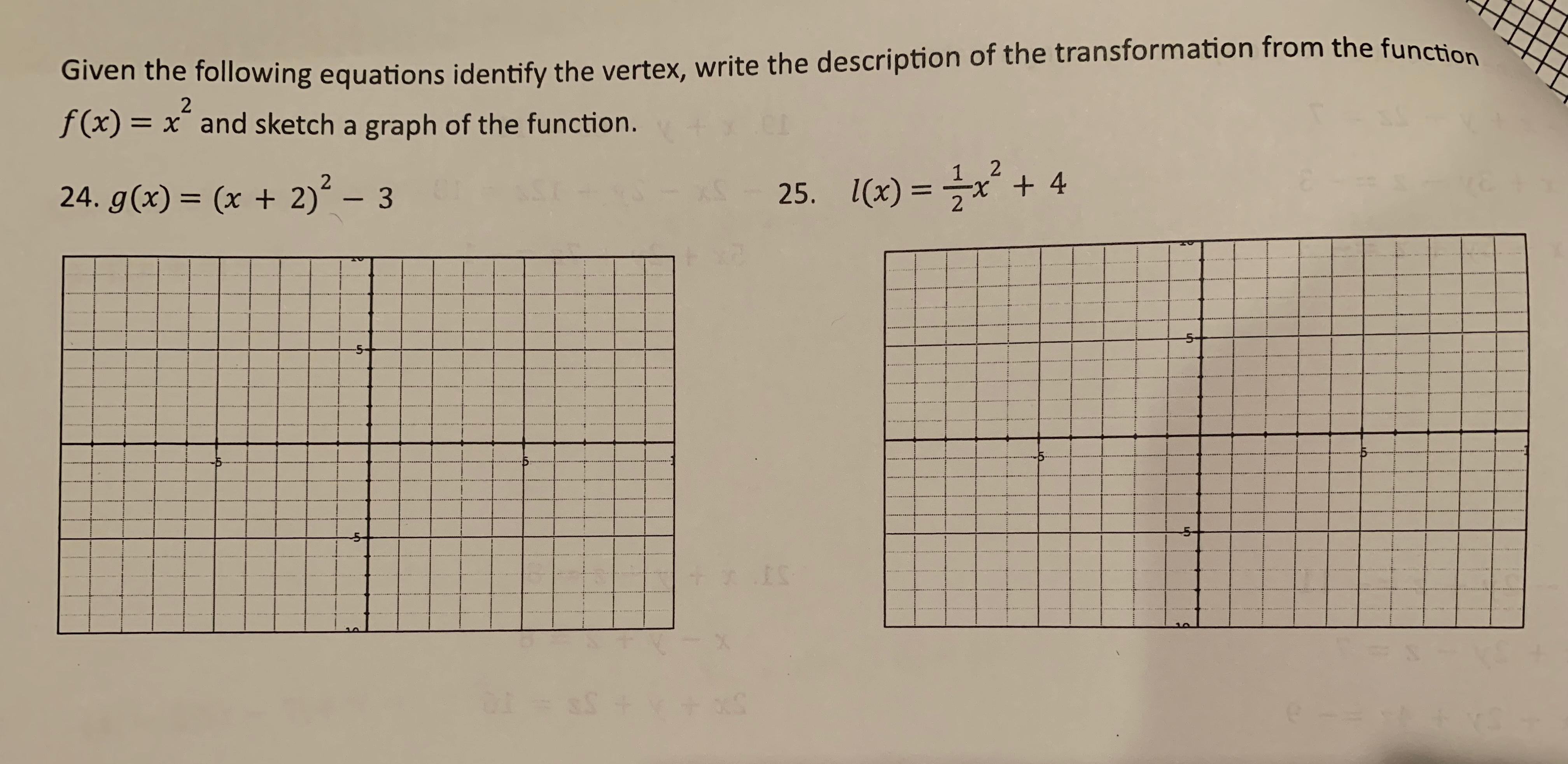 Solved Given the following equations identify the vertex, | Chegg.com
